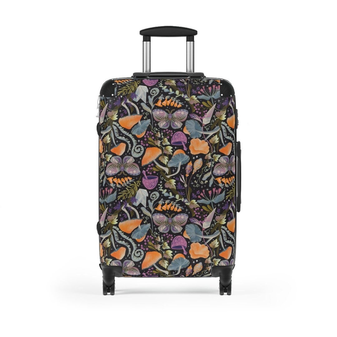 Whimsical Mushroom Jungle Suitcase, Original Psychedelic Art Carry on ...
