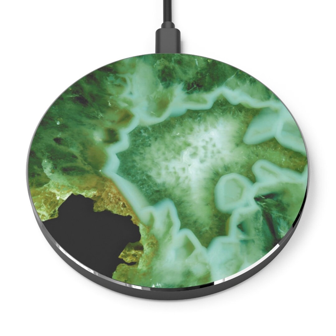 Green Agate Crystal Wireless Charger Geode Fast Charging Pad - Etsy
