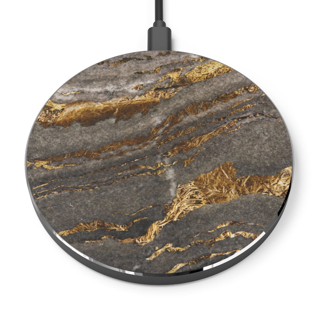 Black Gold Marble Wireless Charger, Crystal Fast Charging Pad for Apple ...