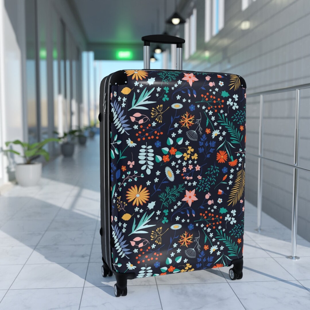 Floral Folk Art Vacation Suitcase, Winter Carry on Luggage, Rolling ...