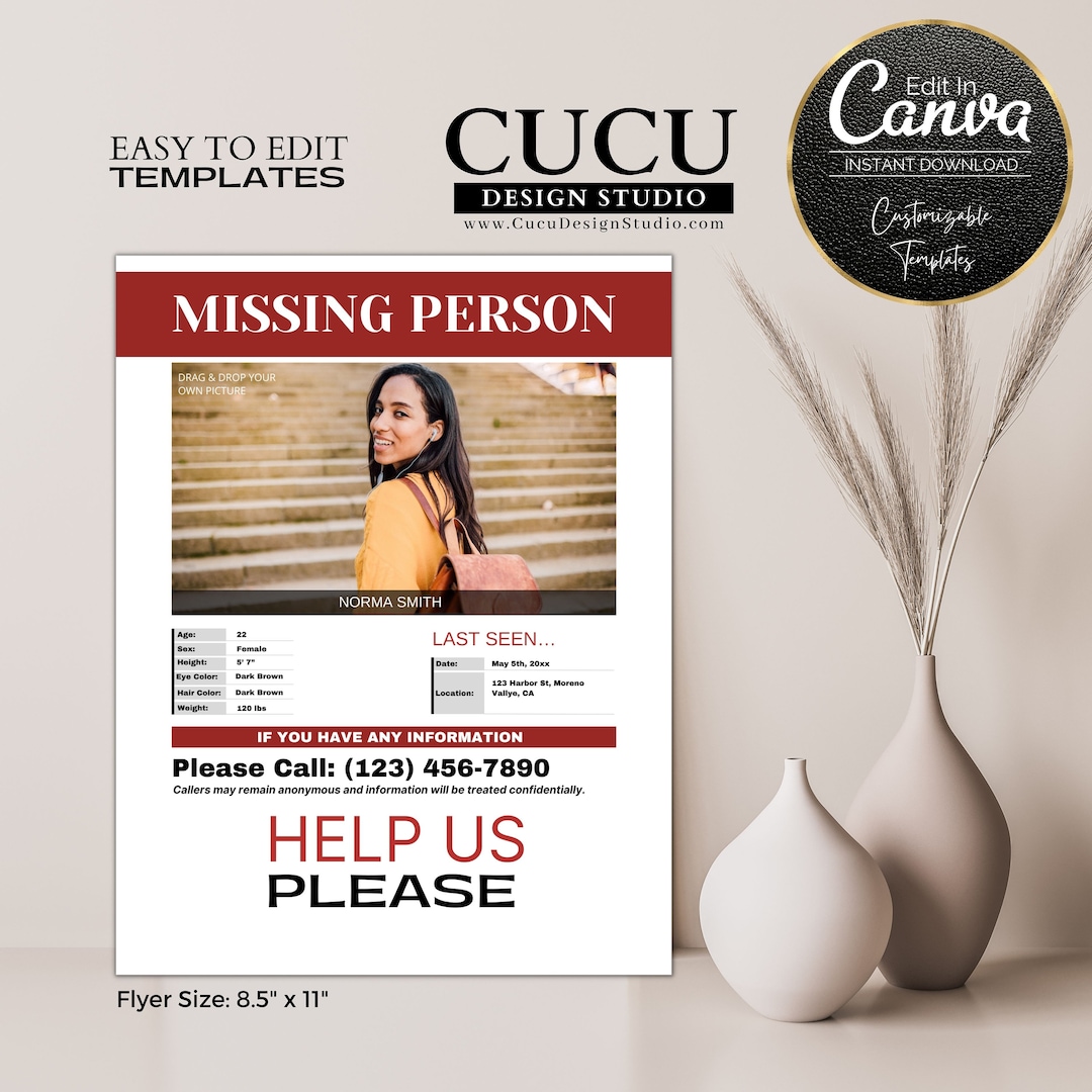 Missing Person Flyer Template | Editable Canva DIY (digital Download ...
