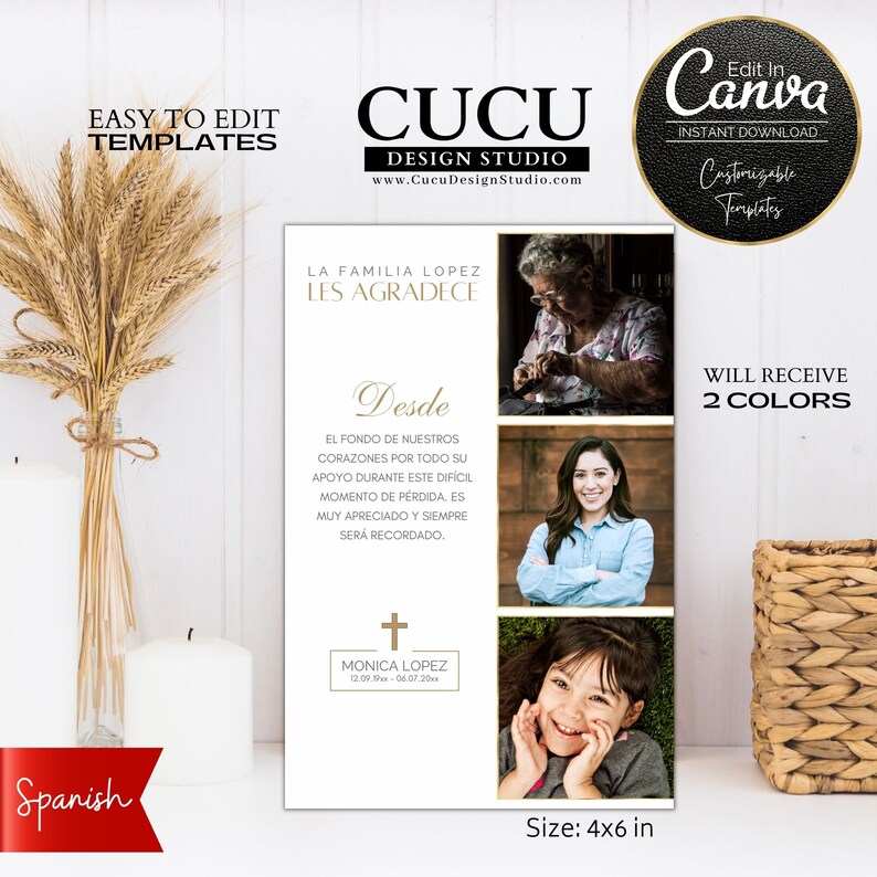Spanish Funeral Thank You Card Template | Canva Funeral Card | En ...