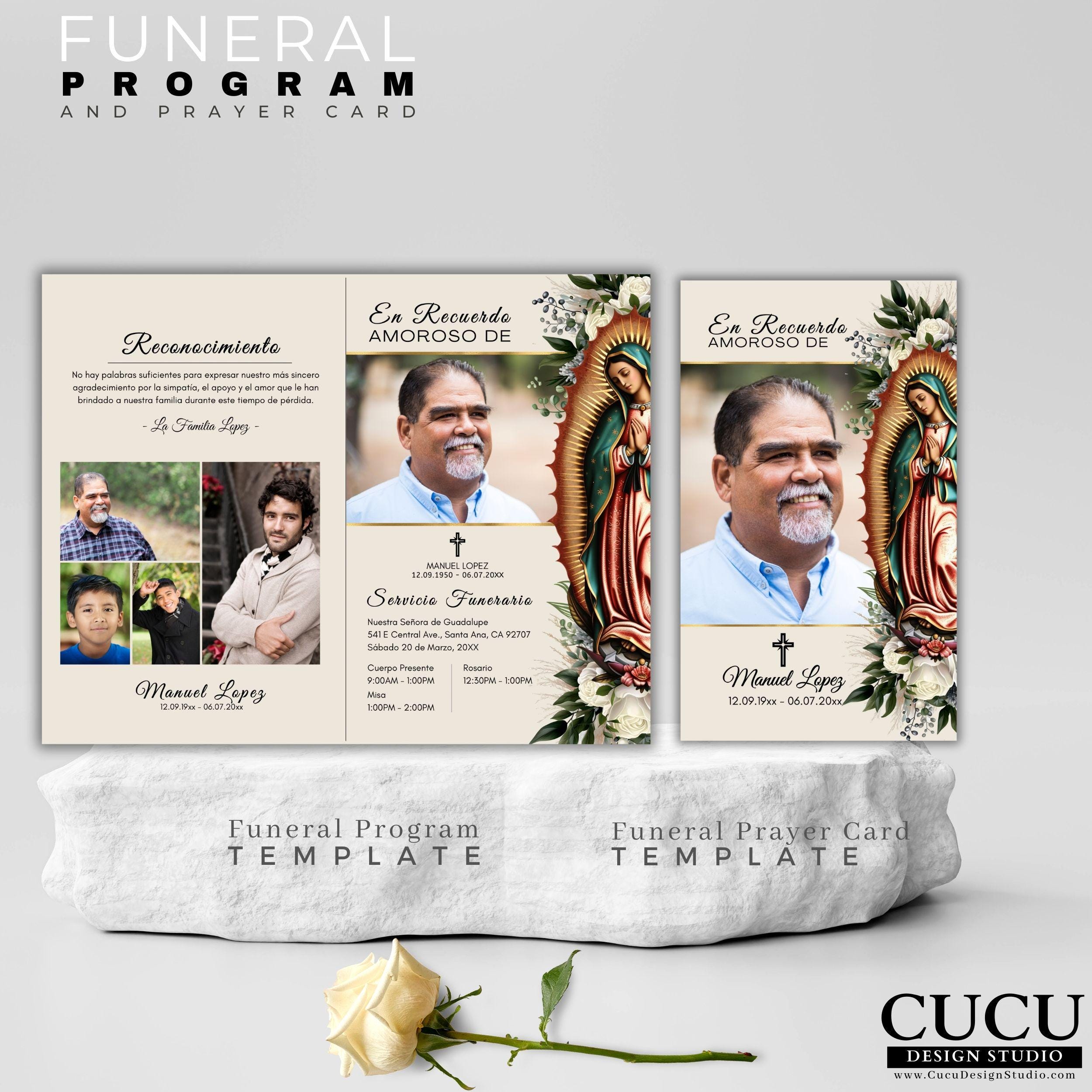 Funeral Program Canva Template, Tarjeta Oración Editable, Catholic ...