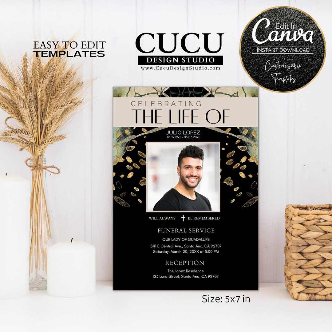 Elegant Funeral Announcement | Sympathy Card | Funeral Invitation | in ...