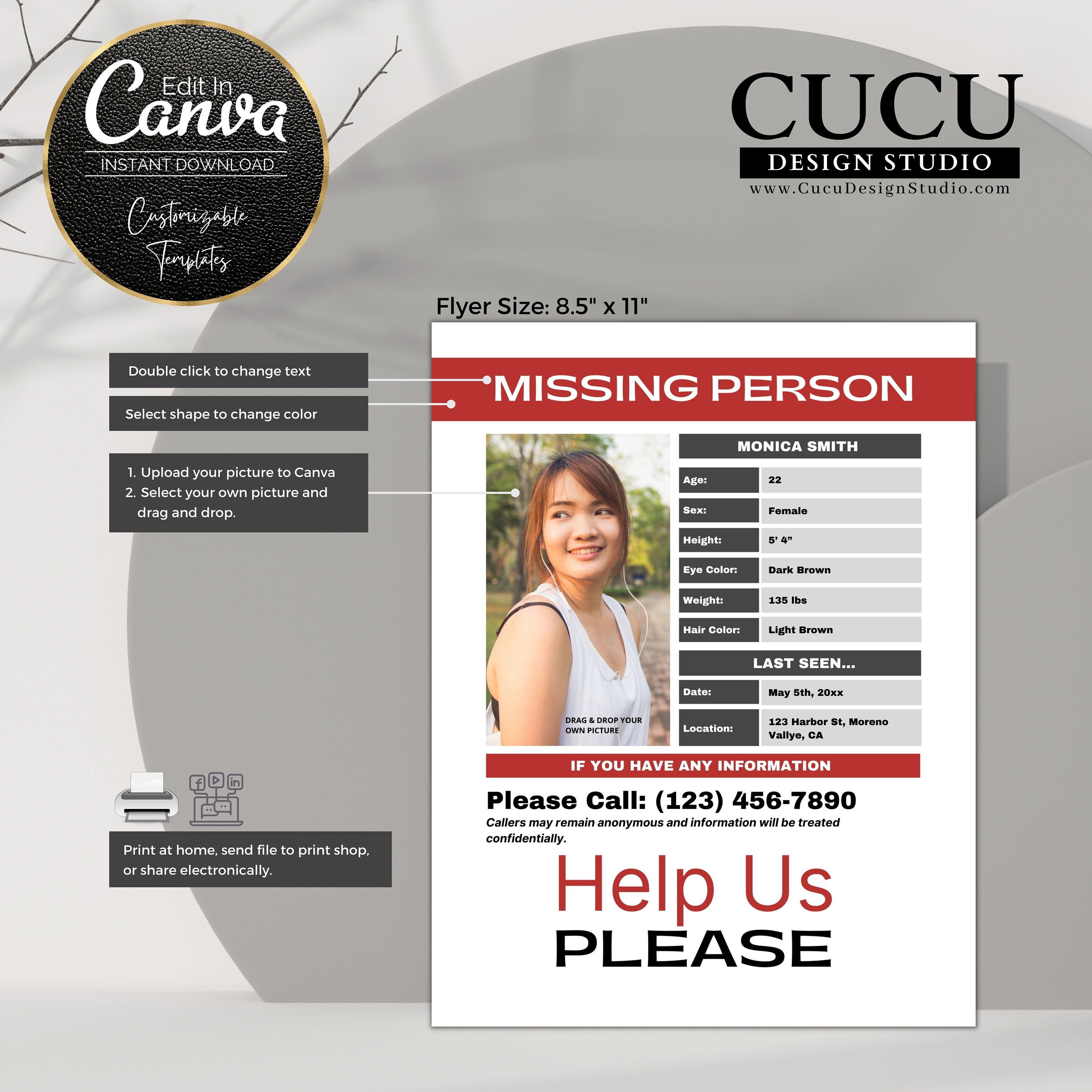Editable Flyer Template | Missing Person Flyer | Printable Flyer | DIY ...