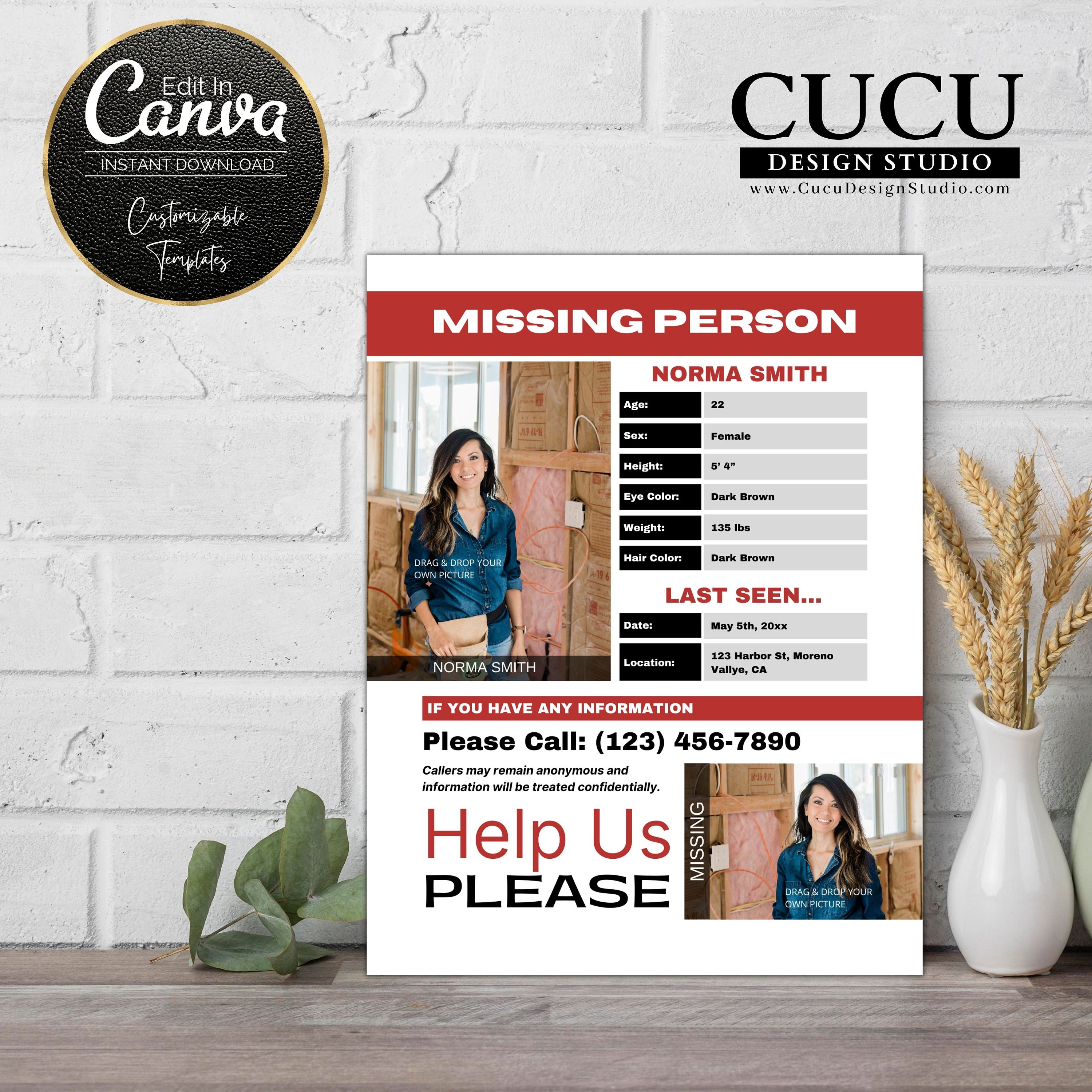 Editable Flyer Template Missing Person Flyer Printable Flyer DIY Canva ...