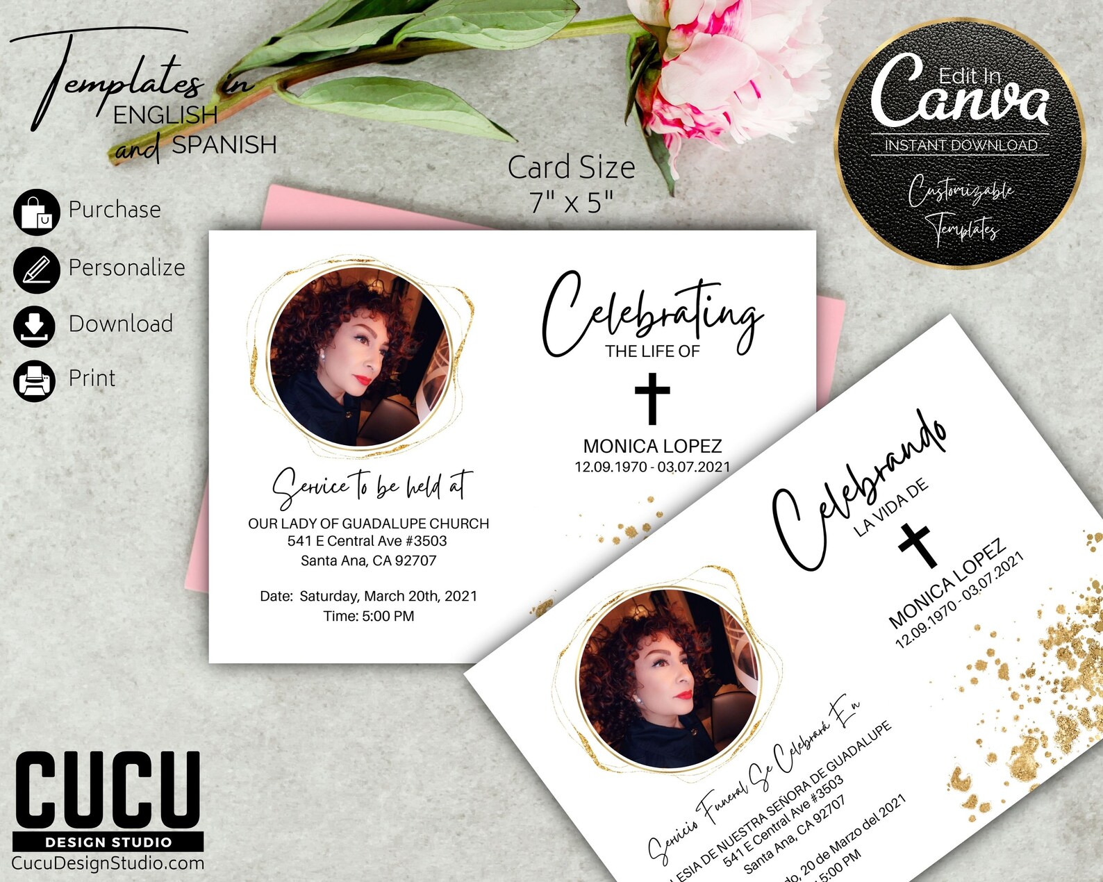 Celebration of Life Canva Funeral Card Spanish Funeral | Etsy