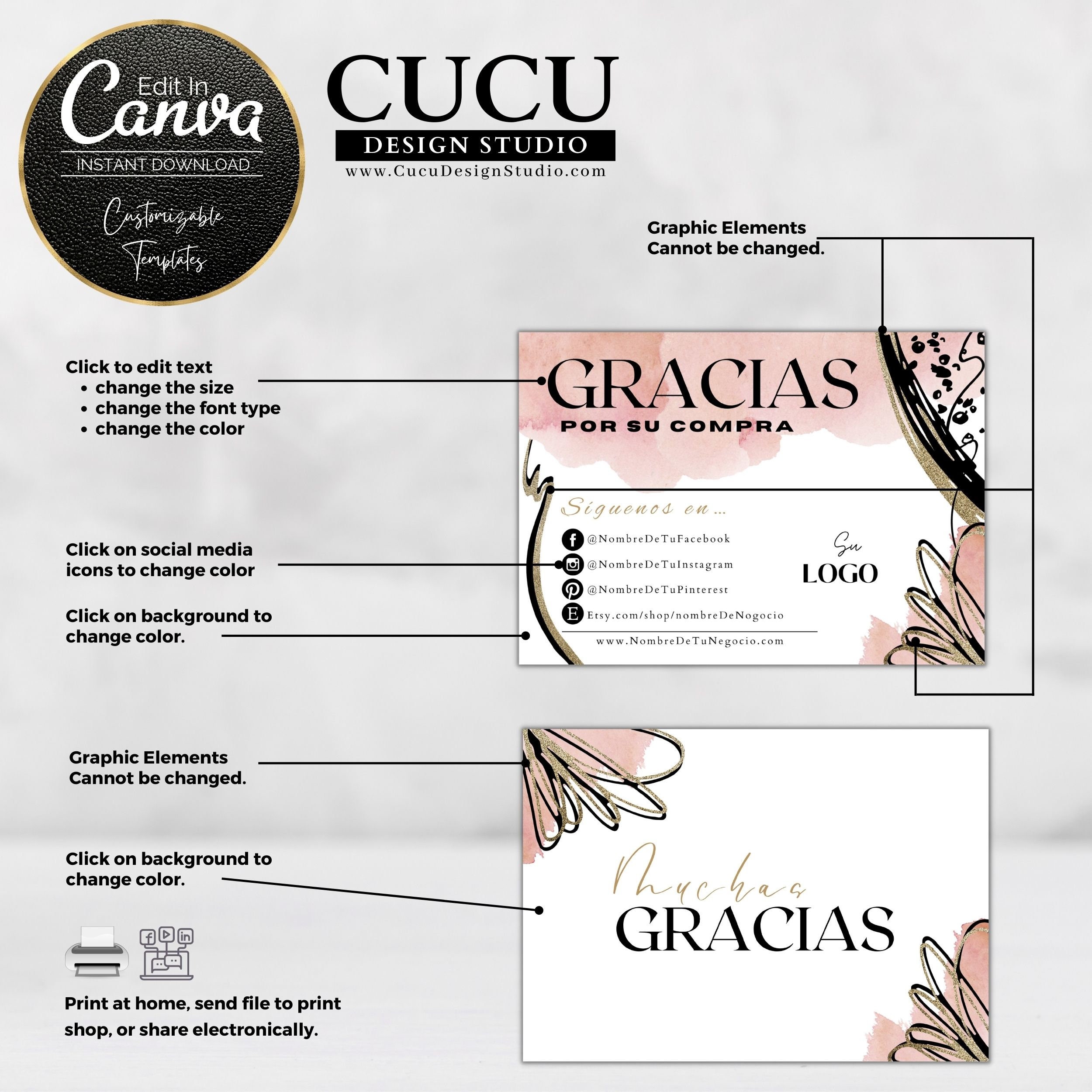 Abstract Thank You Card Template in Spanish Tarjetas De Agradecimiento ...
