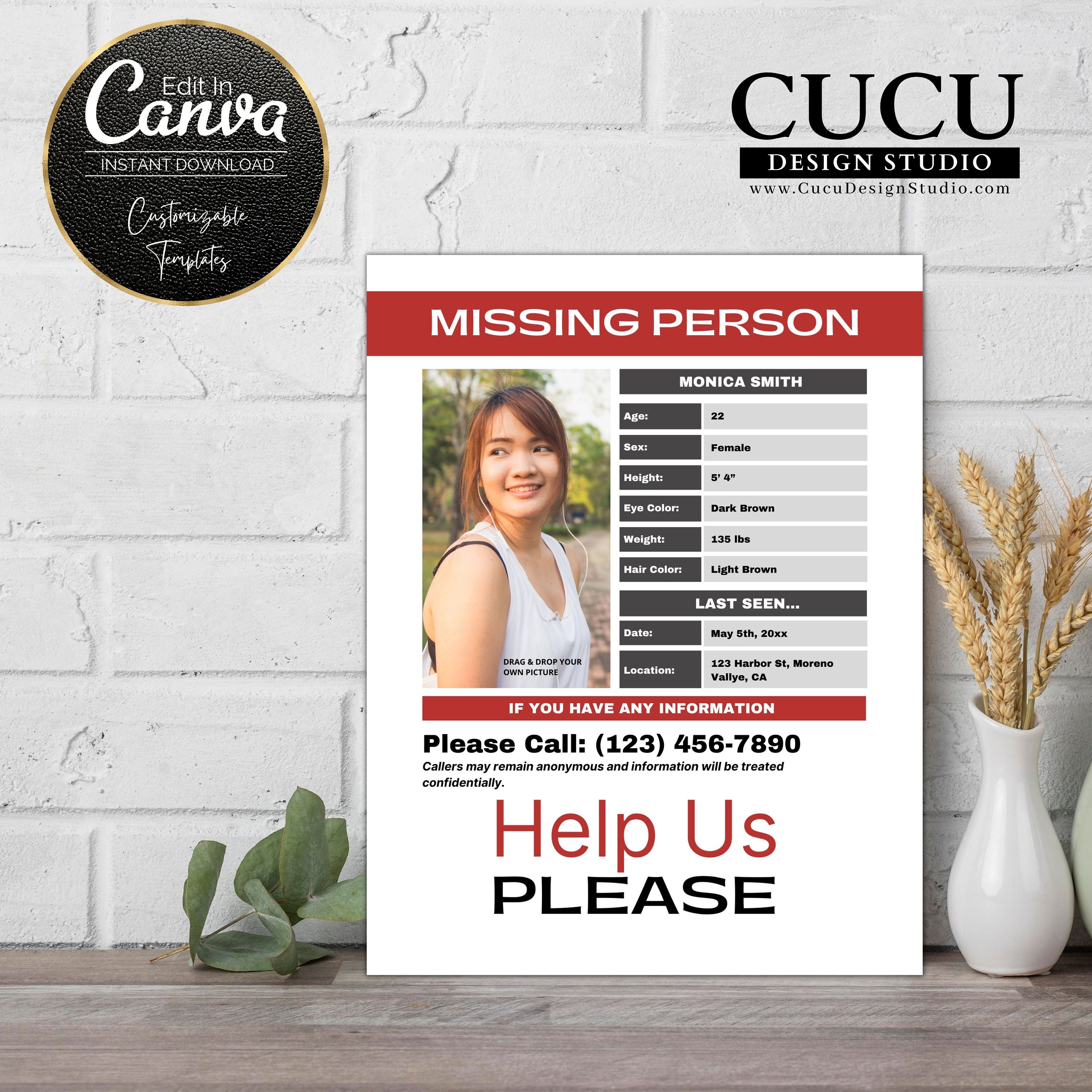 Editable Flyer Template | Missing Person Flyer | Printable Flyer | DIY ...
