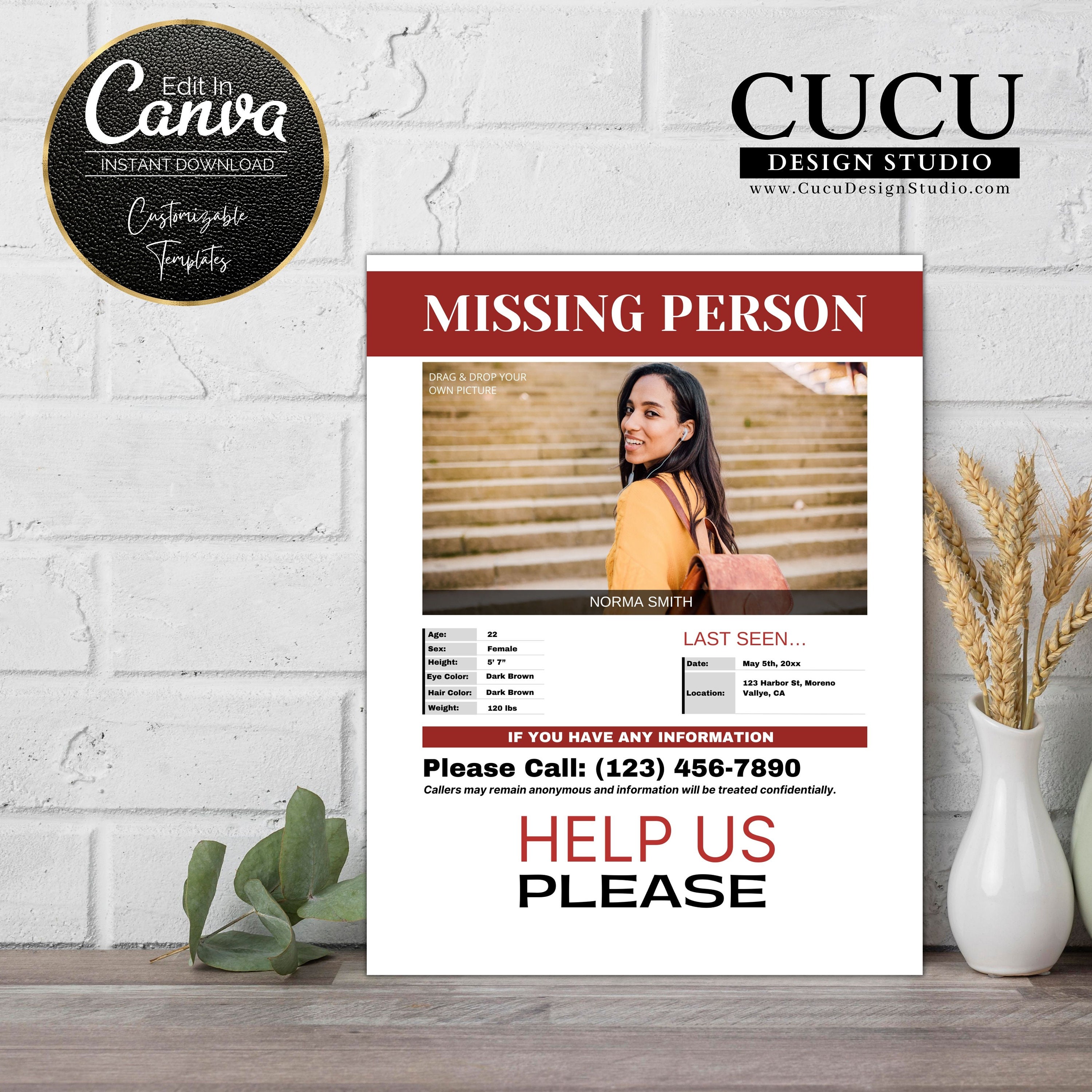 Editable Flyer Template Missing Person Flyer DIY Canva Flyer Flyer ...