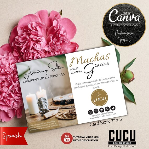 Spanish Photo Thank You Card Canva Template Small Business | Etsy