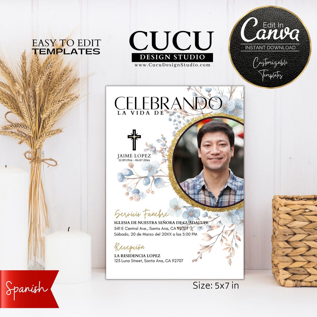 Funeral Invitation Canva Template, Invitación Funeral Editable Español ...