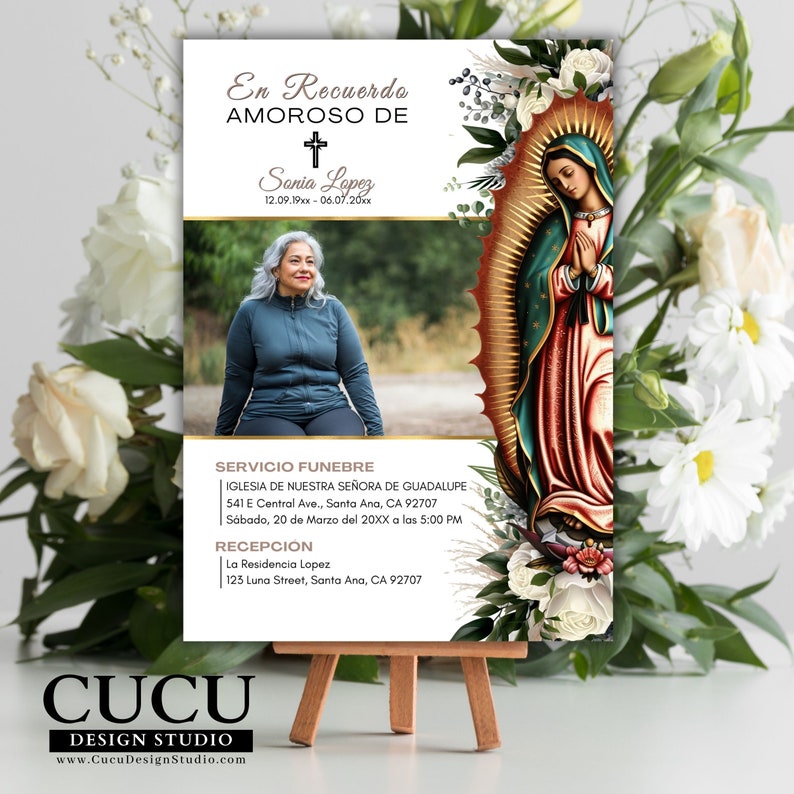 En Memoria De | Tarjeta Funeral Virgen Maria | Virgen De Guadalupe ...