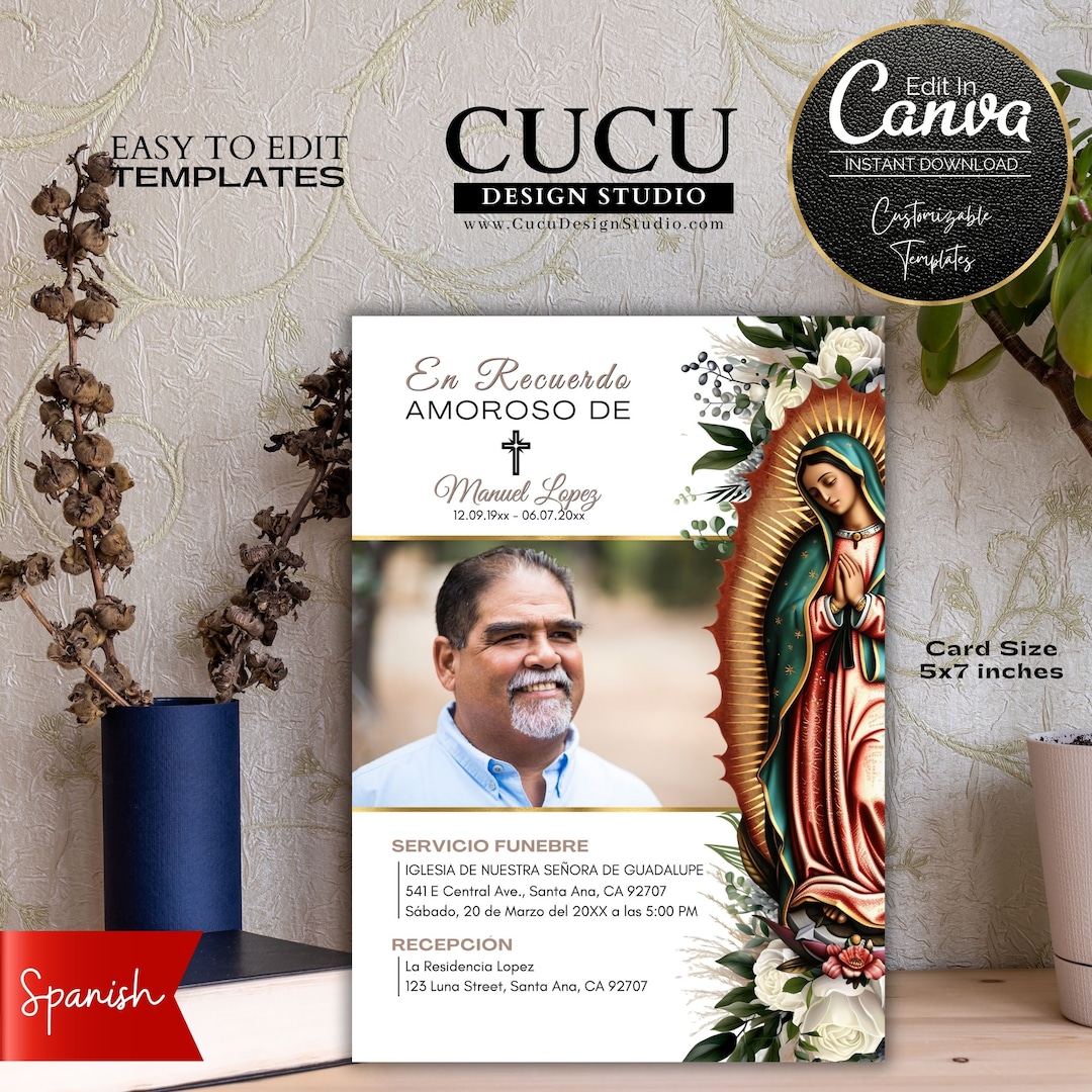 En Memoria De | Tarjeta Funeral Virgen Maria | Virgen De Guadalupe ...