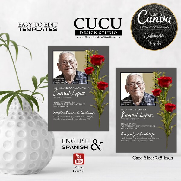 Red Roses Funeral Card - Etsy