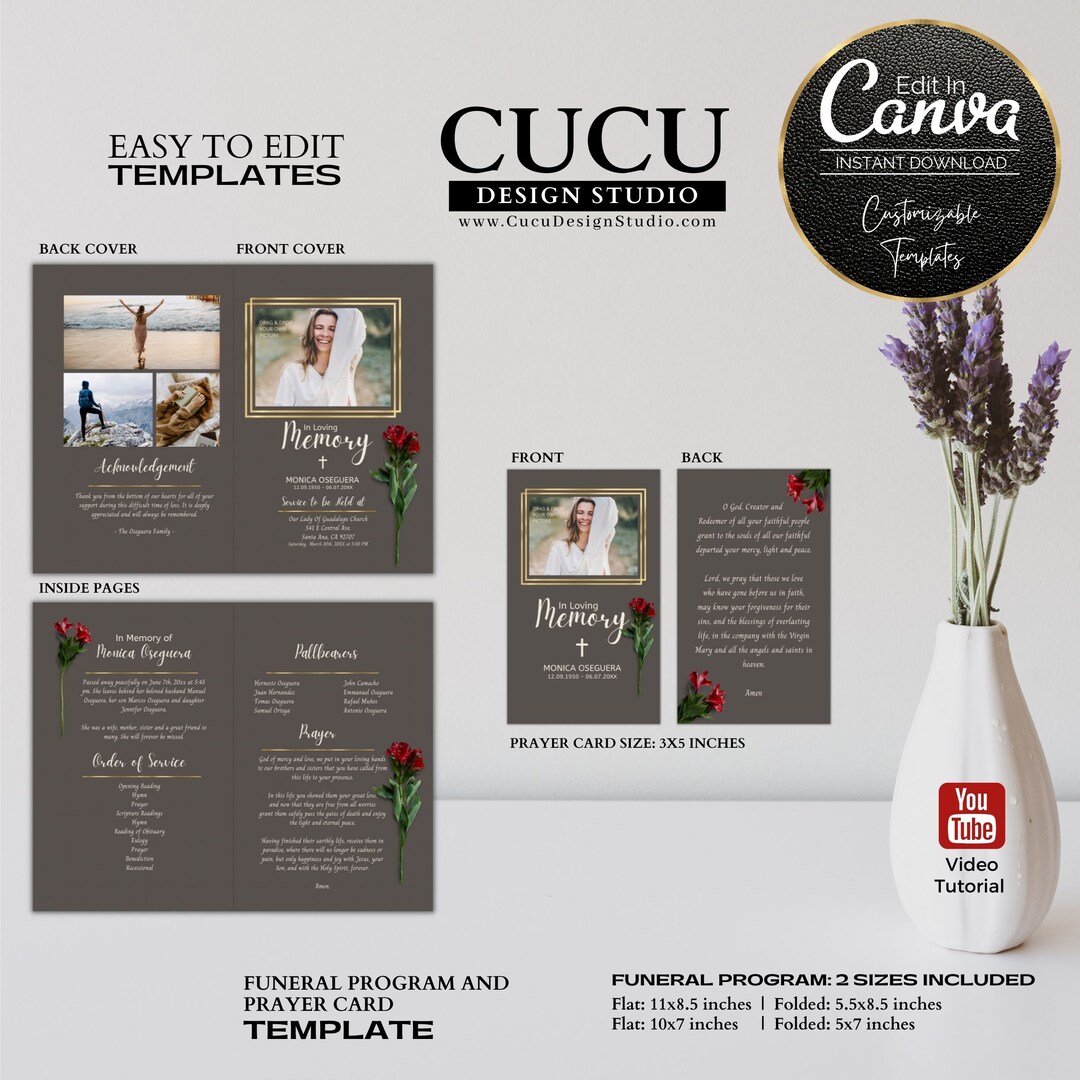 Canva Funeral Program Template Easy to Edit Prayer Card - Etsy