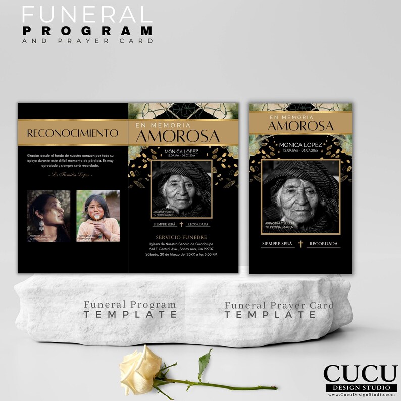 Funeral Program Canva Template, Tarjeta Oración Editable, Catholic ...