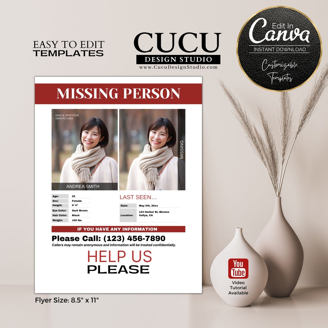 Editable Missing Person Flyer Template | Canva, 8.5x11 (digital ...
