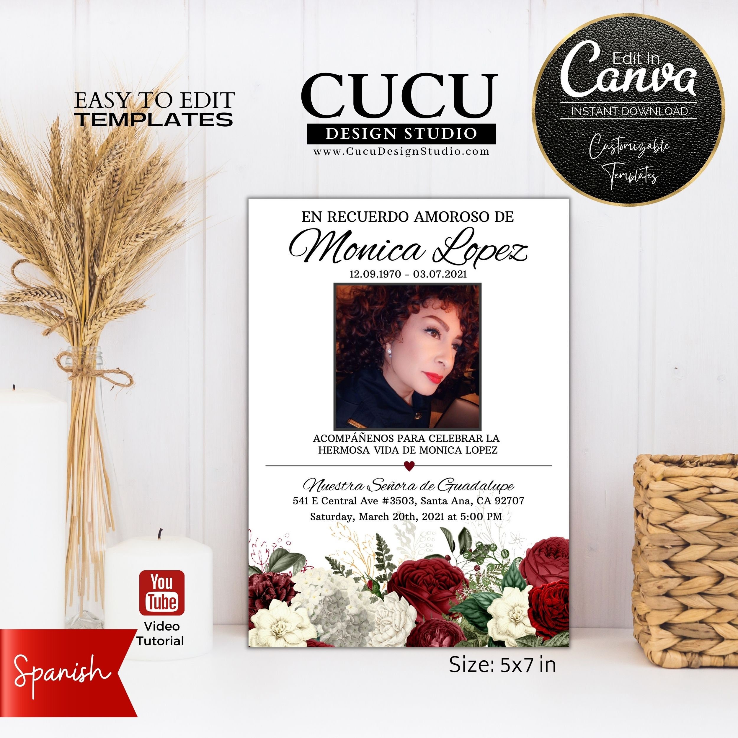 Tarjeta De Funeral Funeral Card Español En Memoria De Spanish ...