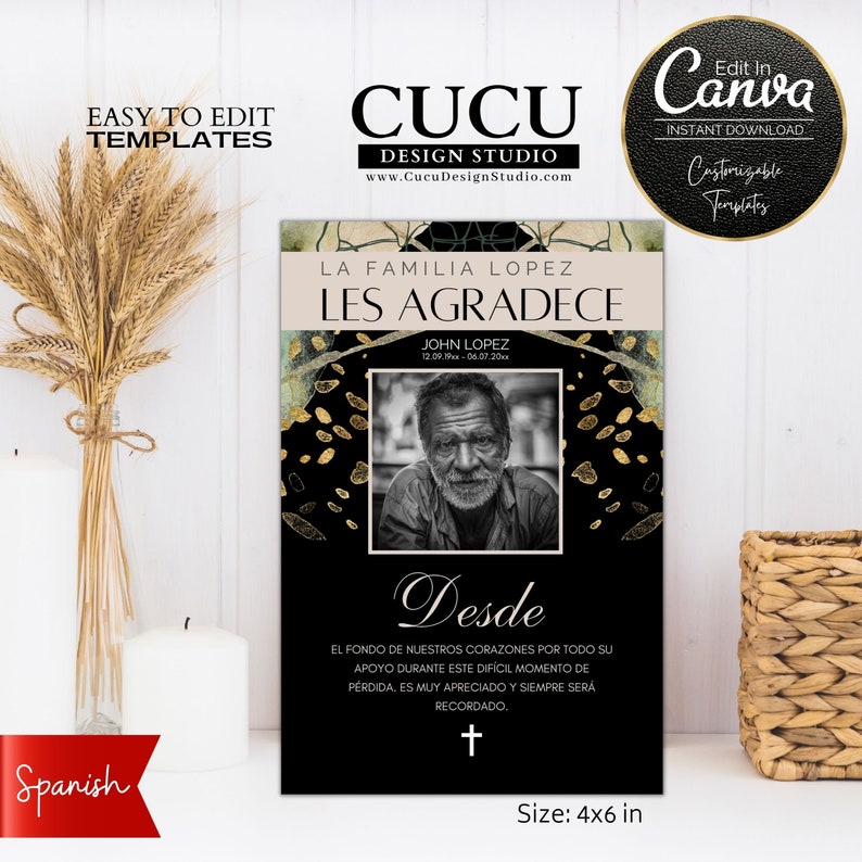 Spanish Funeral Thank You Card Template | Customizable (digital ...