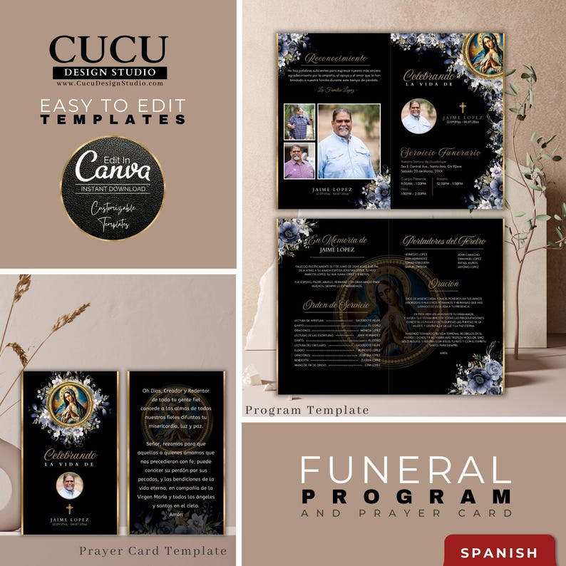 Funeral Program Canva Editable, Plantilla Programa Funeral Spanish ...