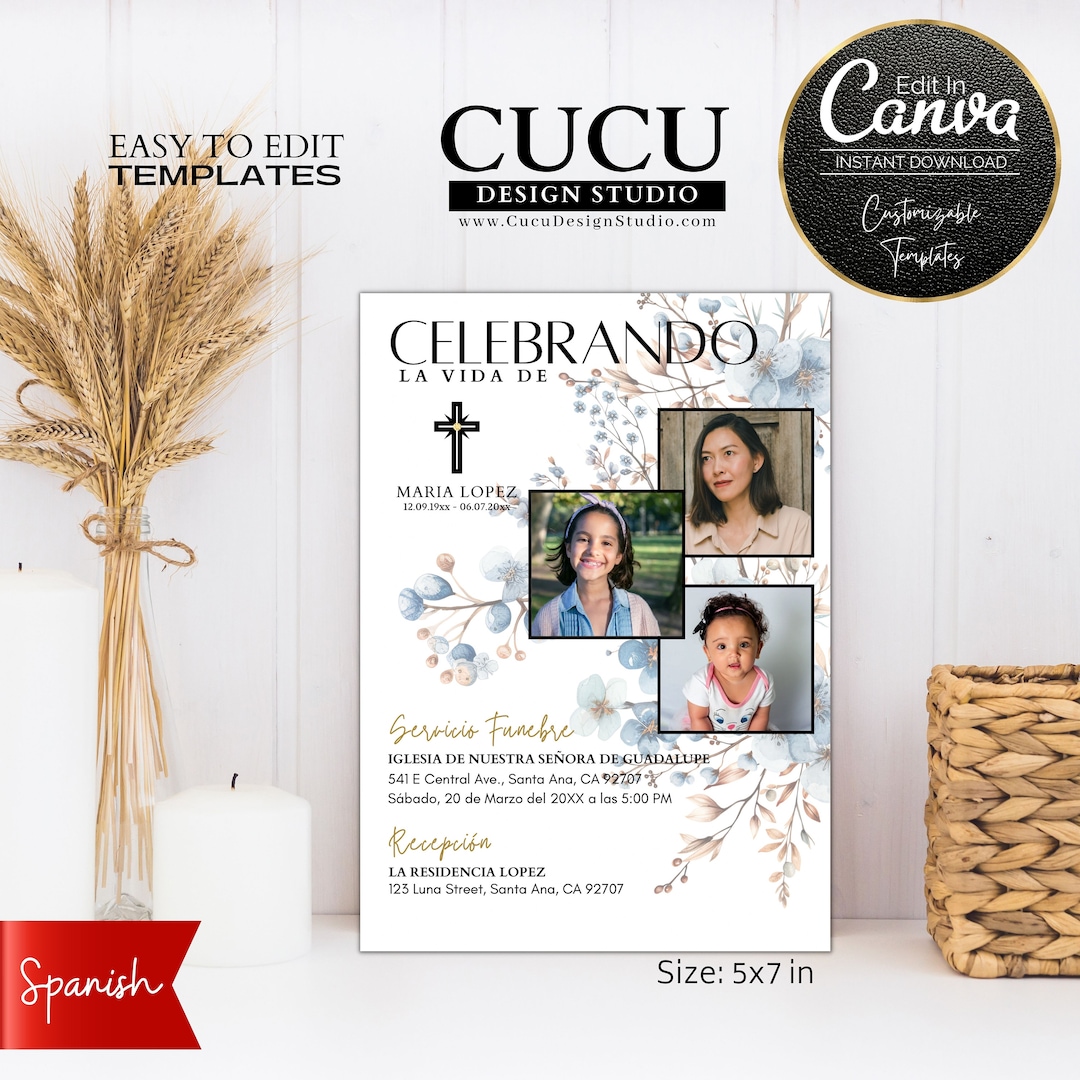 Spanish Funeral Invite Card | Spanish in Loving Memory Invite | Spanish ...