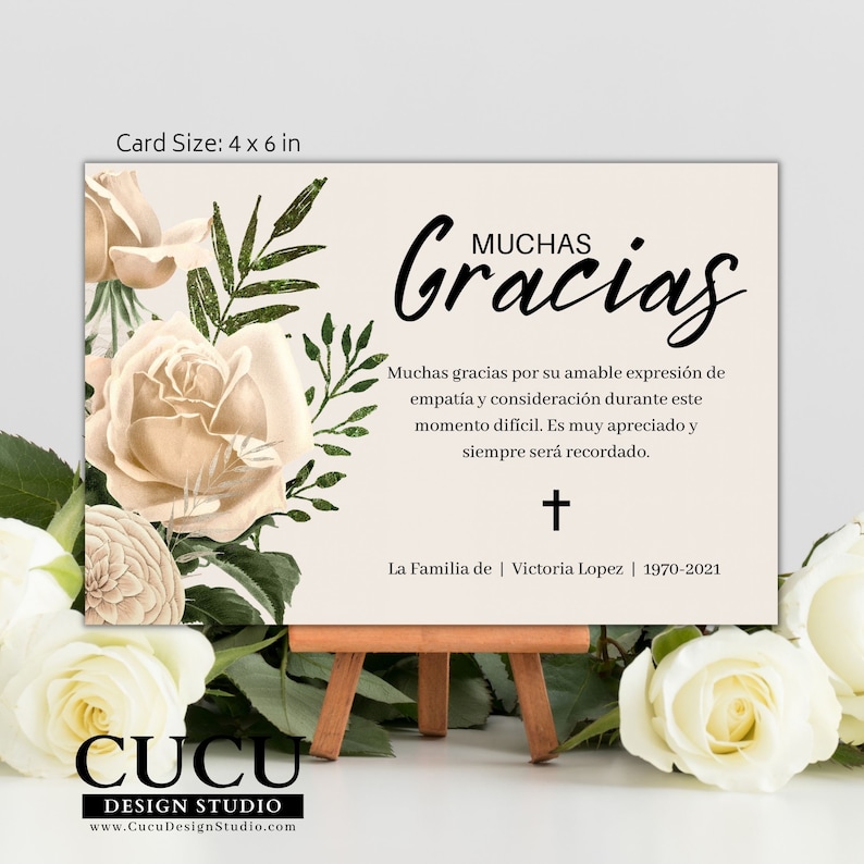 Spanish Funeral Thank You Card Template | Canva Funeral Card | Funeral ...