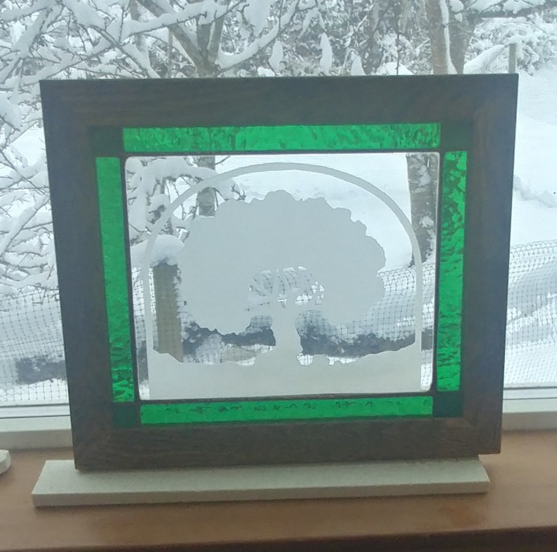 Etched Tree in Glass With Oak Frame - Etsy