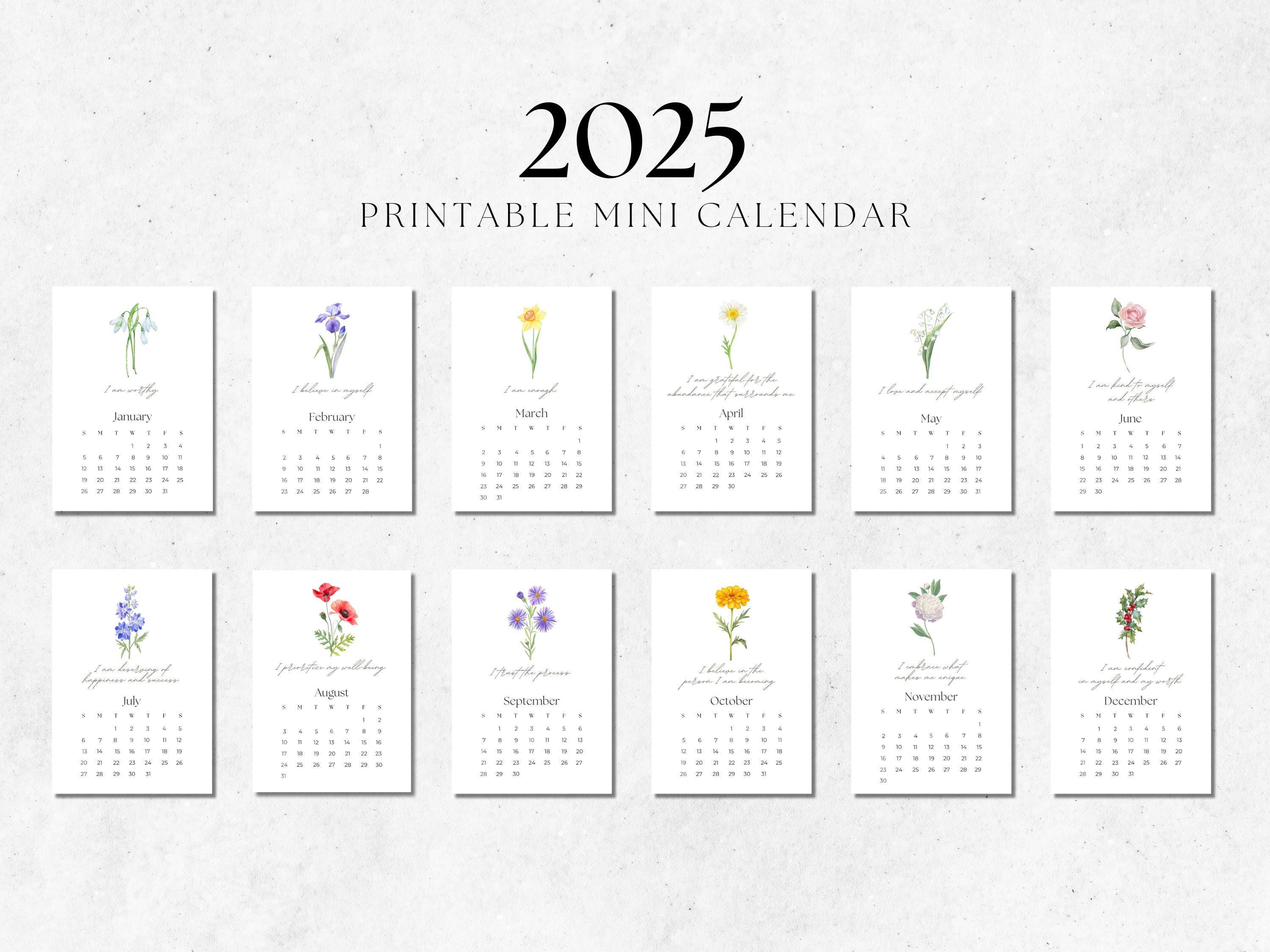 2025 Affirmation Mini Calendar, 2025 Printable Desk Calendar, 2025 Mini ...