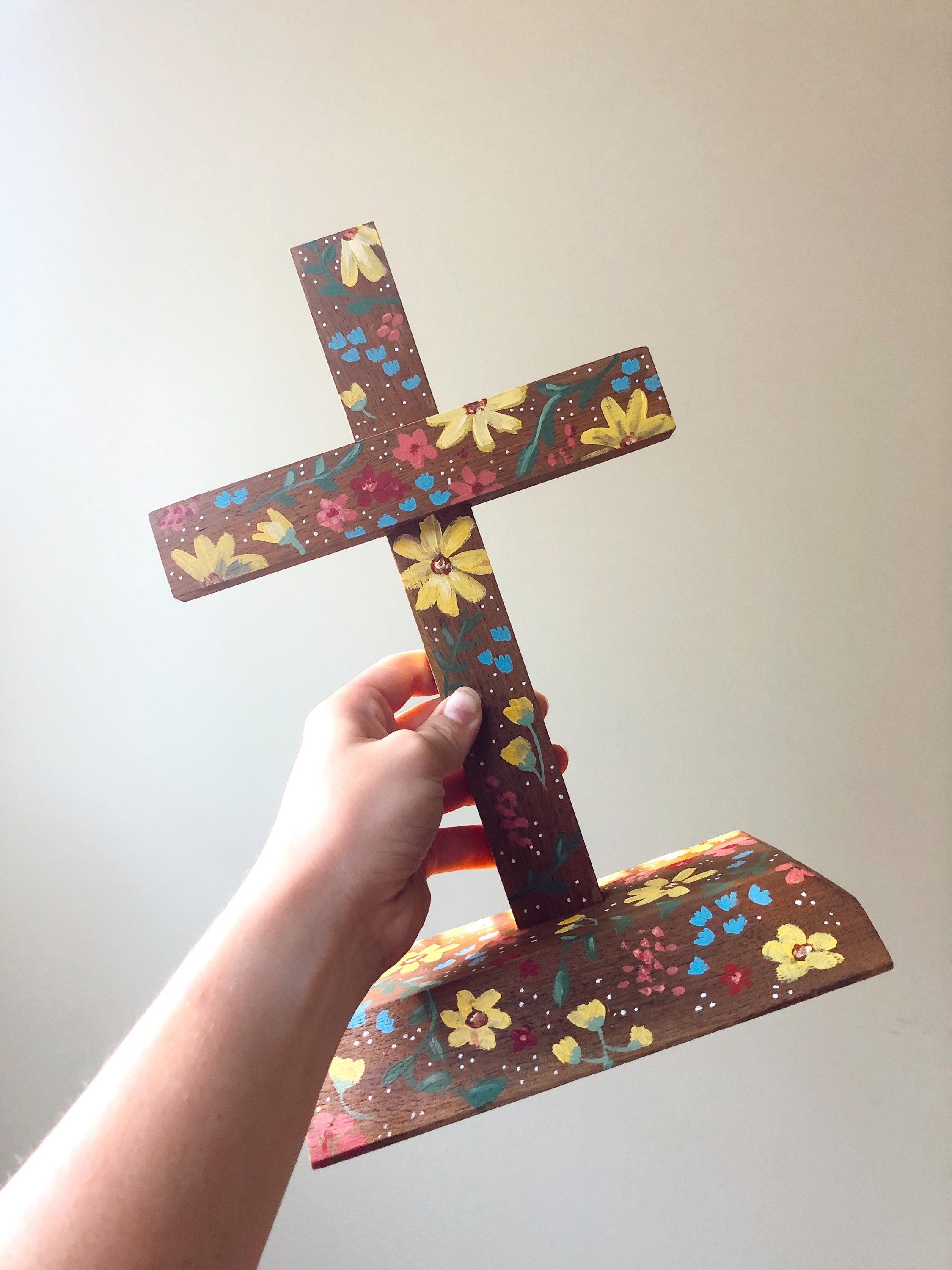Hand Painted Decorative Cross // Spring Flowers // Religious | Etsy