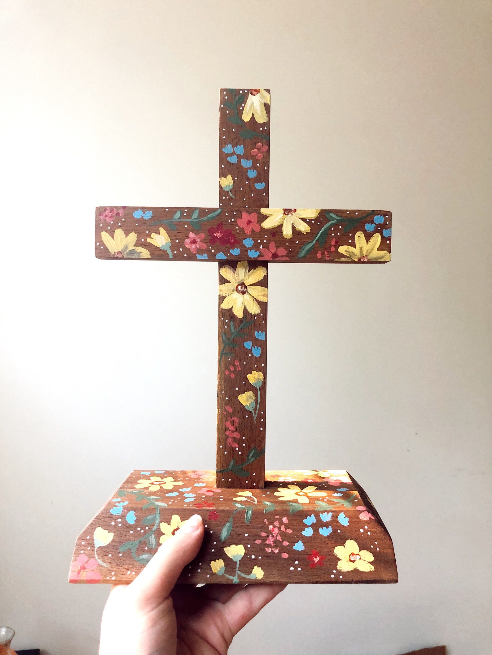 Hand Painted Decorative Cross // Spring Flowers // Religious | Etsy