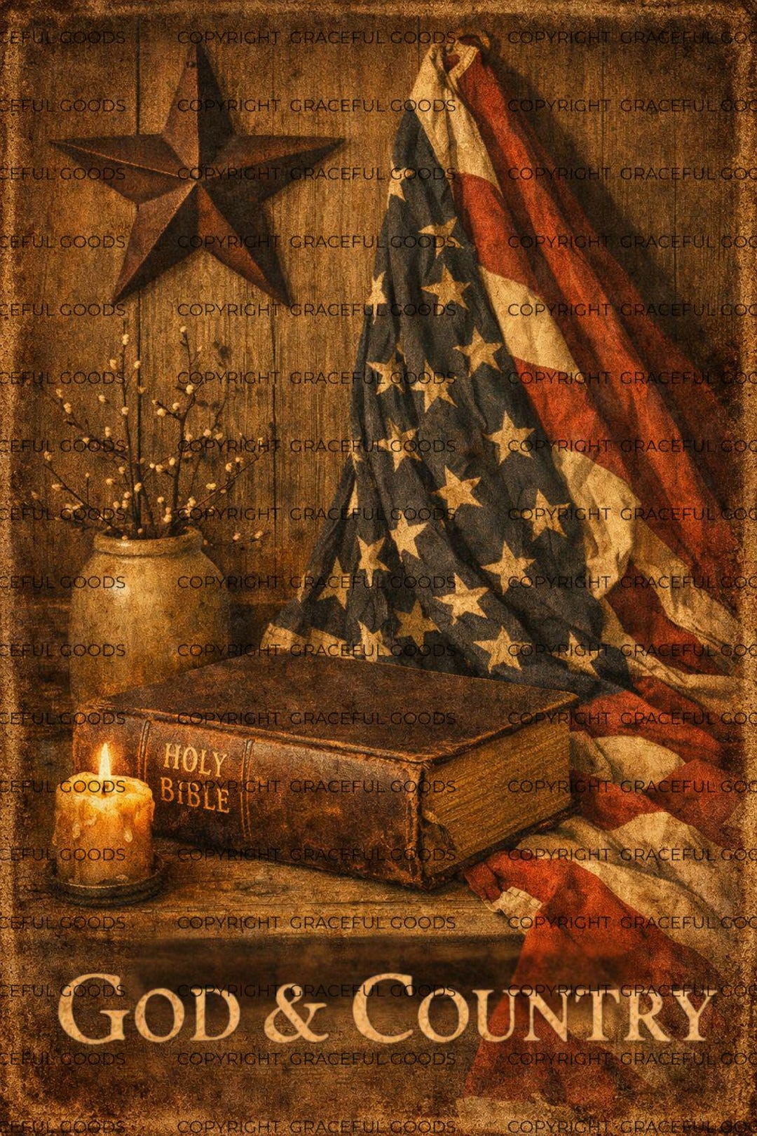 Primitive God & Country Label, Americana Flag Bible Candle, Rustic ...