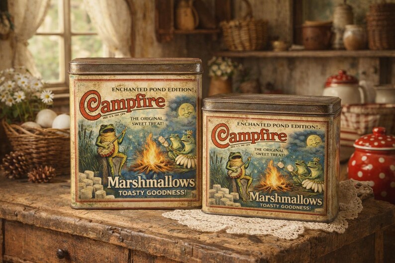 Vintage Cottagecore Frog Campfire Label | Whimsical Woodland ...