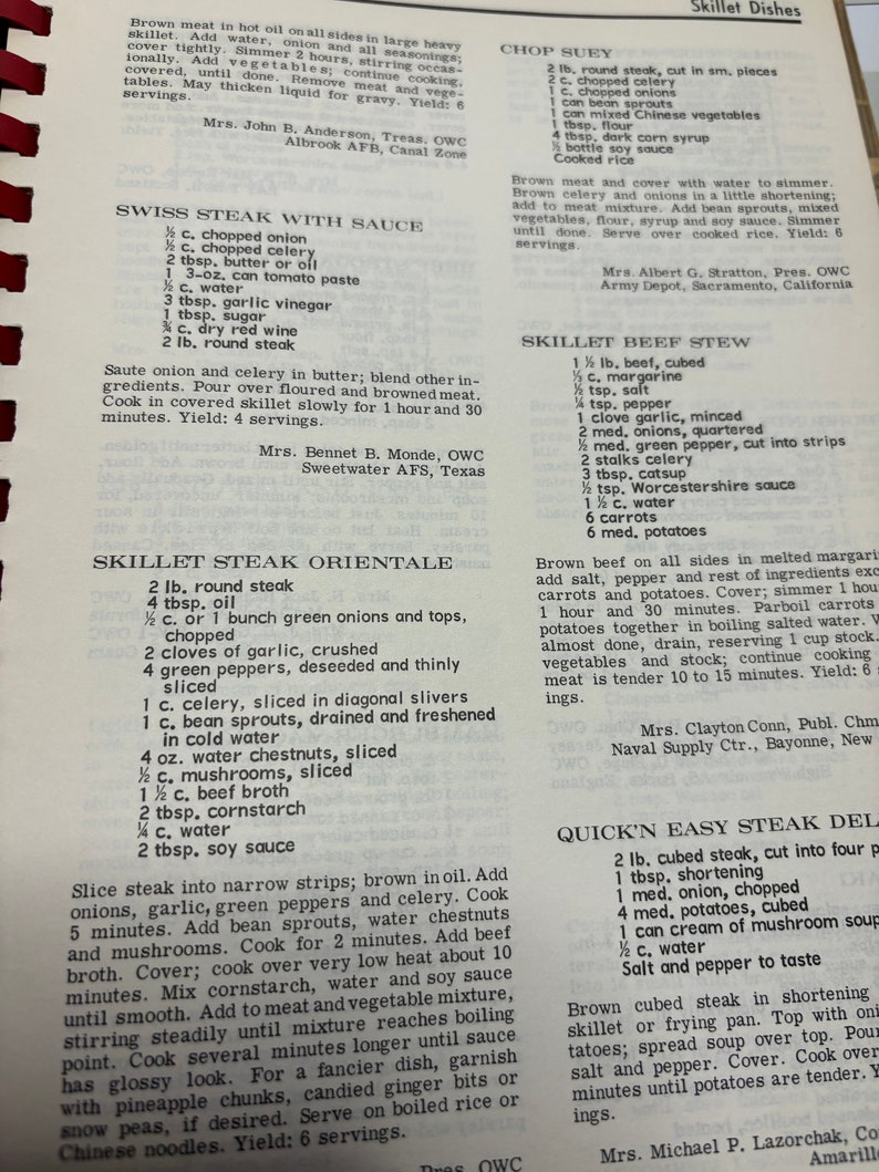 Vintage Cookbook 2000 Worldwide Favorite Recipes of Military Officers ...
