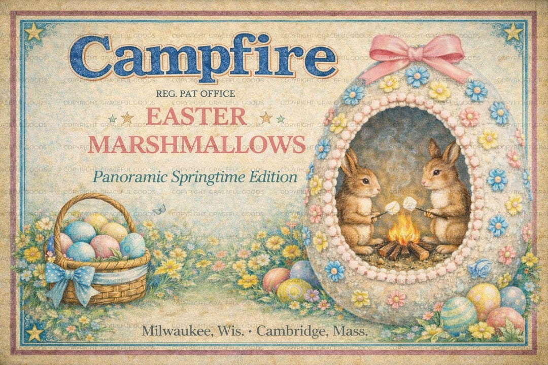 Campfire Easter Marshmallows Label, Primitive Springtime Edition ...