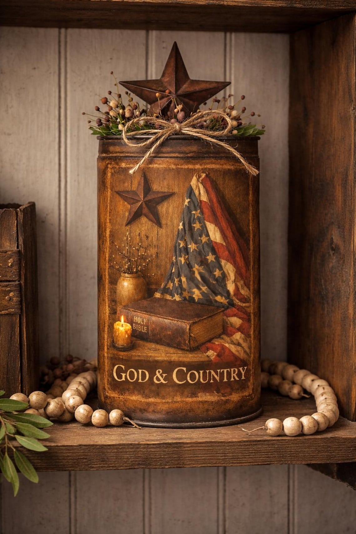 Primitive God & Country Label, Americana Flag Bible Candle, Rustic ...
