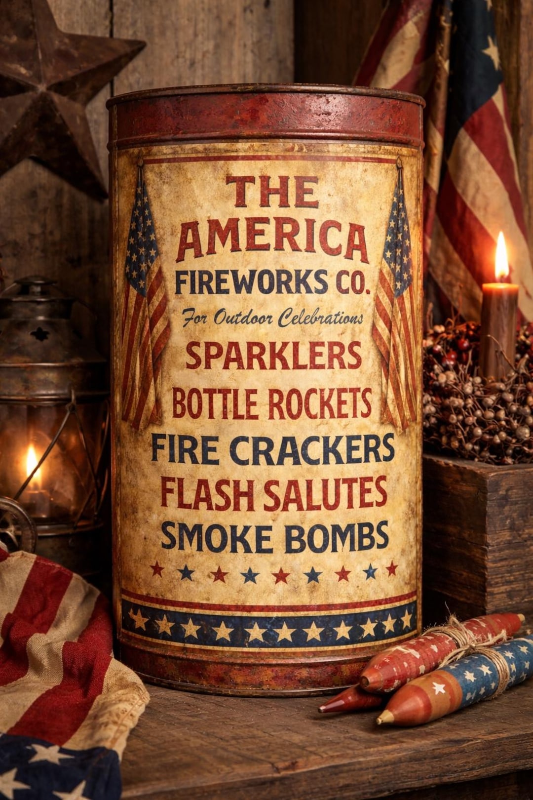 Primitive Americana Fireworks Label Printable | Vintage Patriotic ...