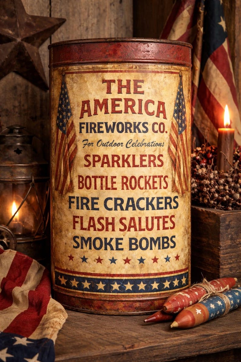 Primitive Americana Fireworks Label Printable | Vintage Patriotic ...