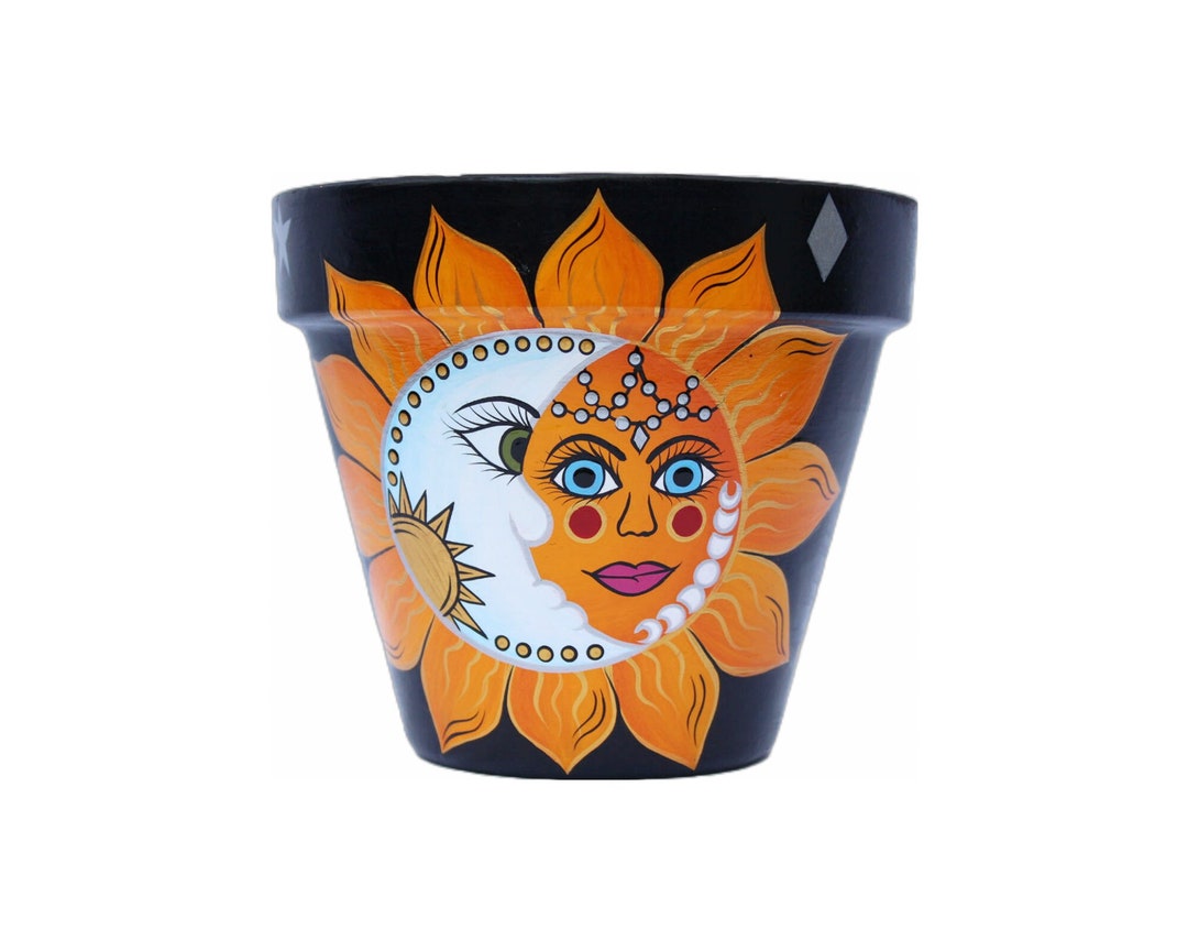 SUN AND MOON Indoor Plant Pot With Saucer - Etsy