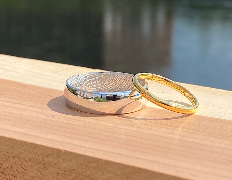 Solid Gold 10k Custom Fingerprint Memorial Ring Yellow, White, Rose ...