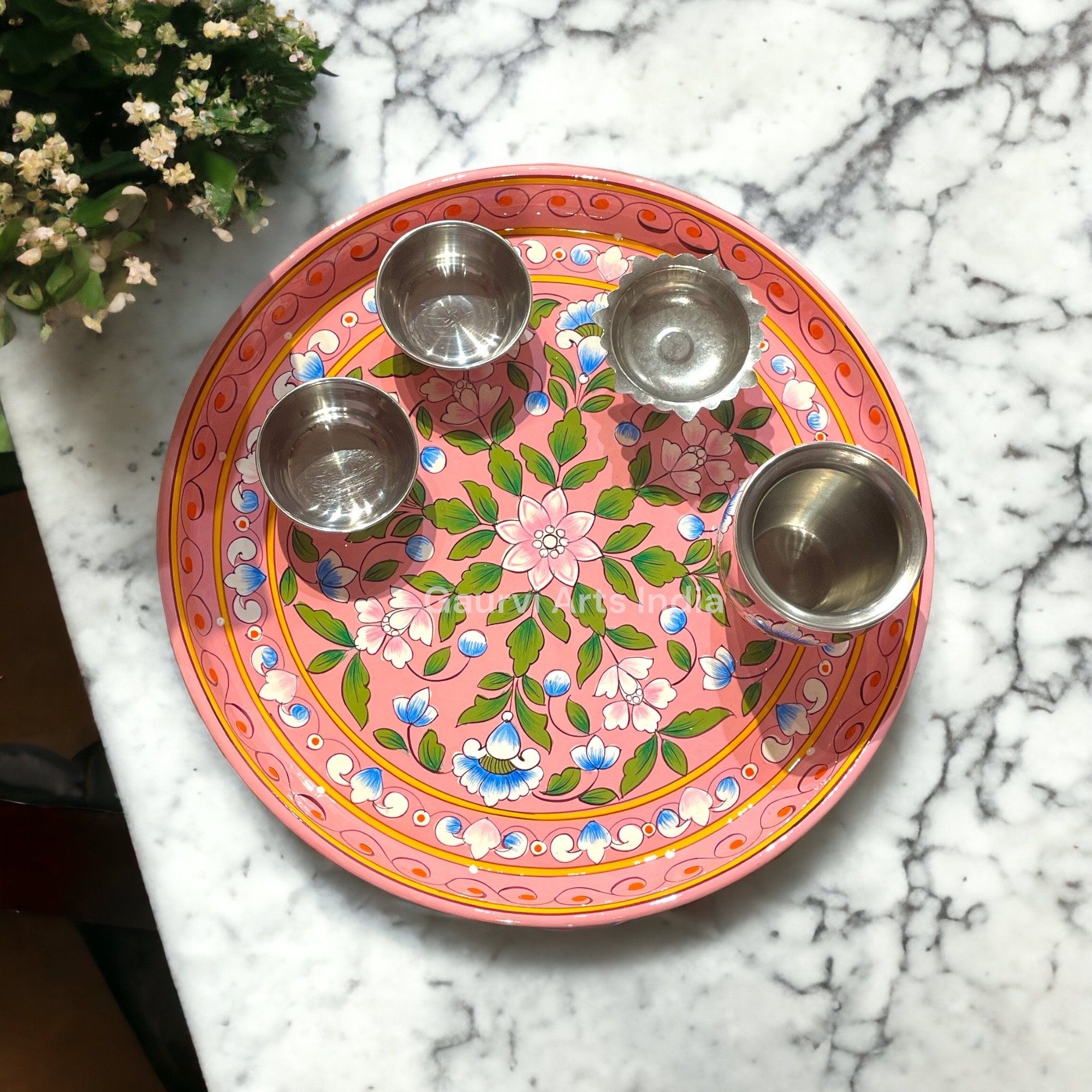 Puja Thali Indian Hand Painted Thali Set Best Gift for Her - Etsy