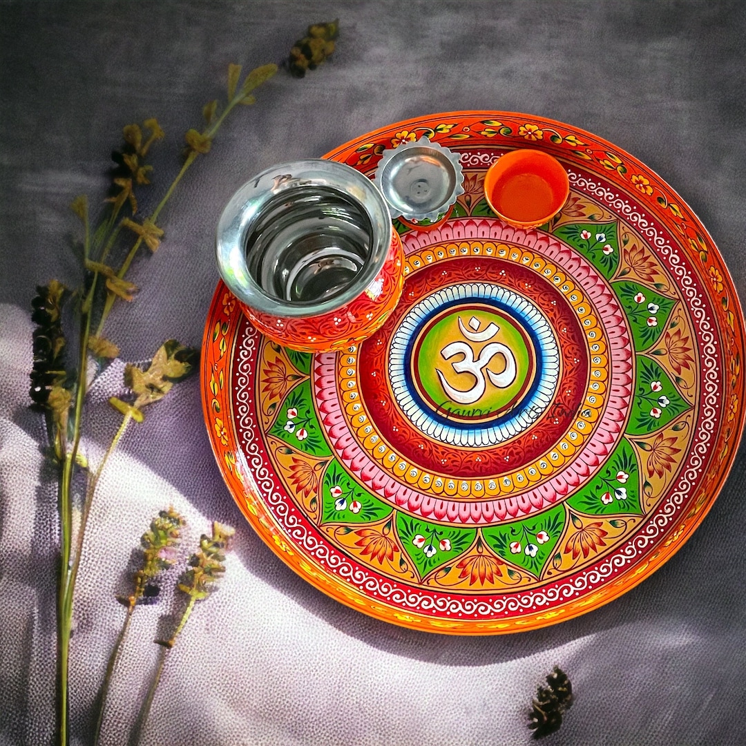 Puja Thali Indian Hand Painted Thali Set Best Gift for Her Pooja Thali ...