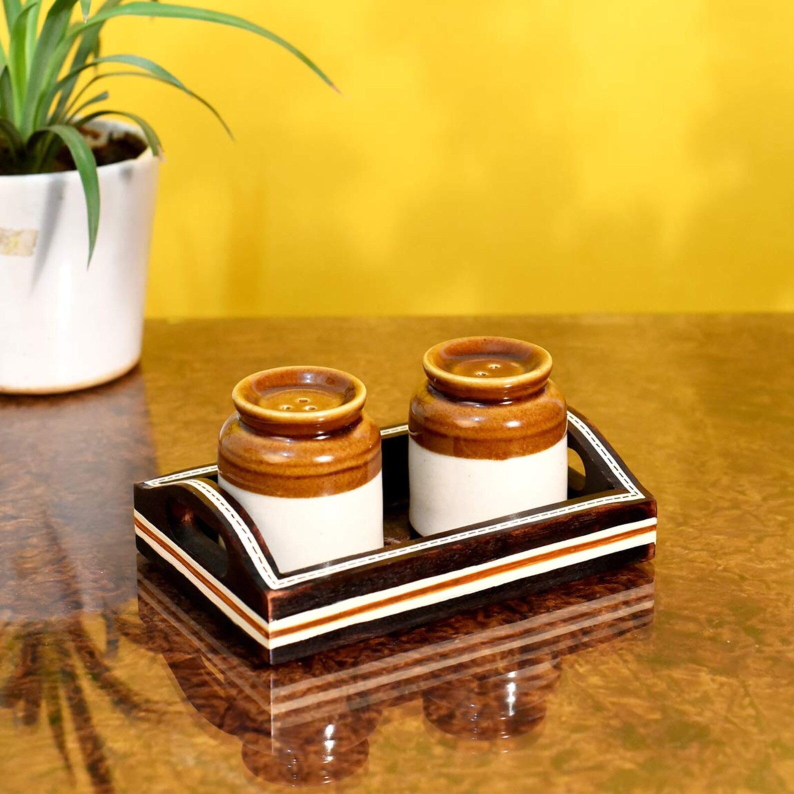 Ceramic Salt Pepper Shaker Set With Tray Decor Dining and - Etsy