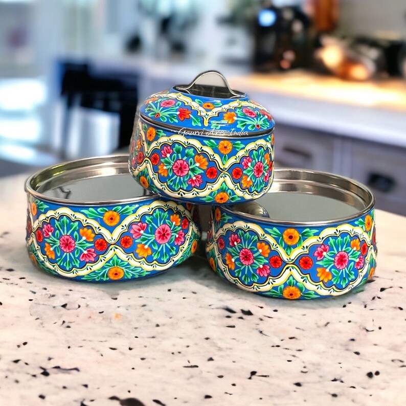 Tiffin Hand Painted Food Boxes Hand Painted 3 Tier Lunch Box or ...