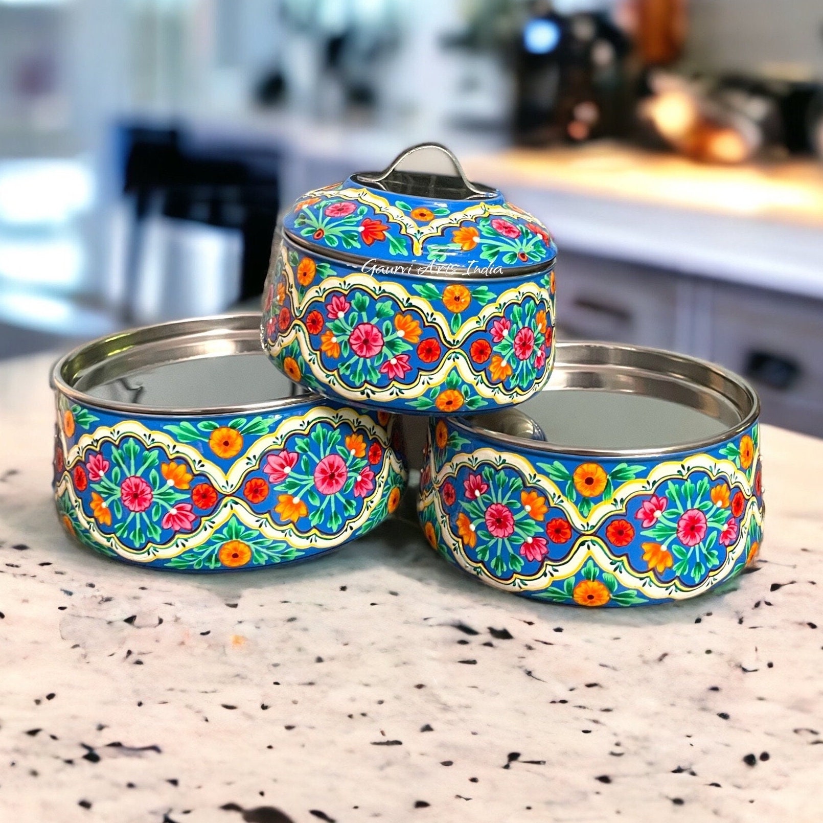 Tiffin Hand Painted Food Boxes Hand Painted 3 Tier Lunch Box or ...