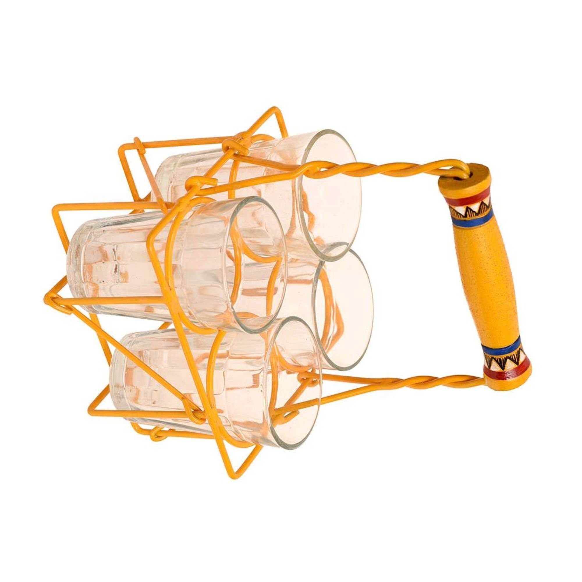 Cutting Chai Set of 4 Tea Glasses in Yellow Hand Painted Stand Indian ...