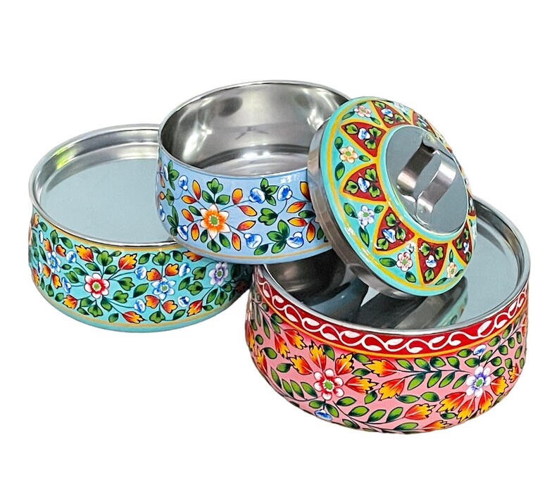 Tiffin Hand Painted 3 Tier Tiffin Lunch Containers Indian Tiffin Picnic ...
