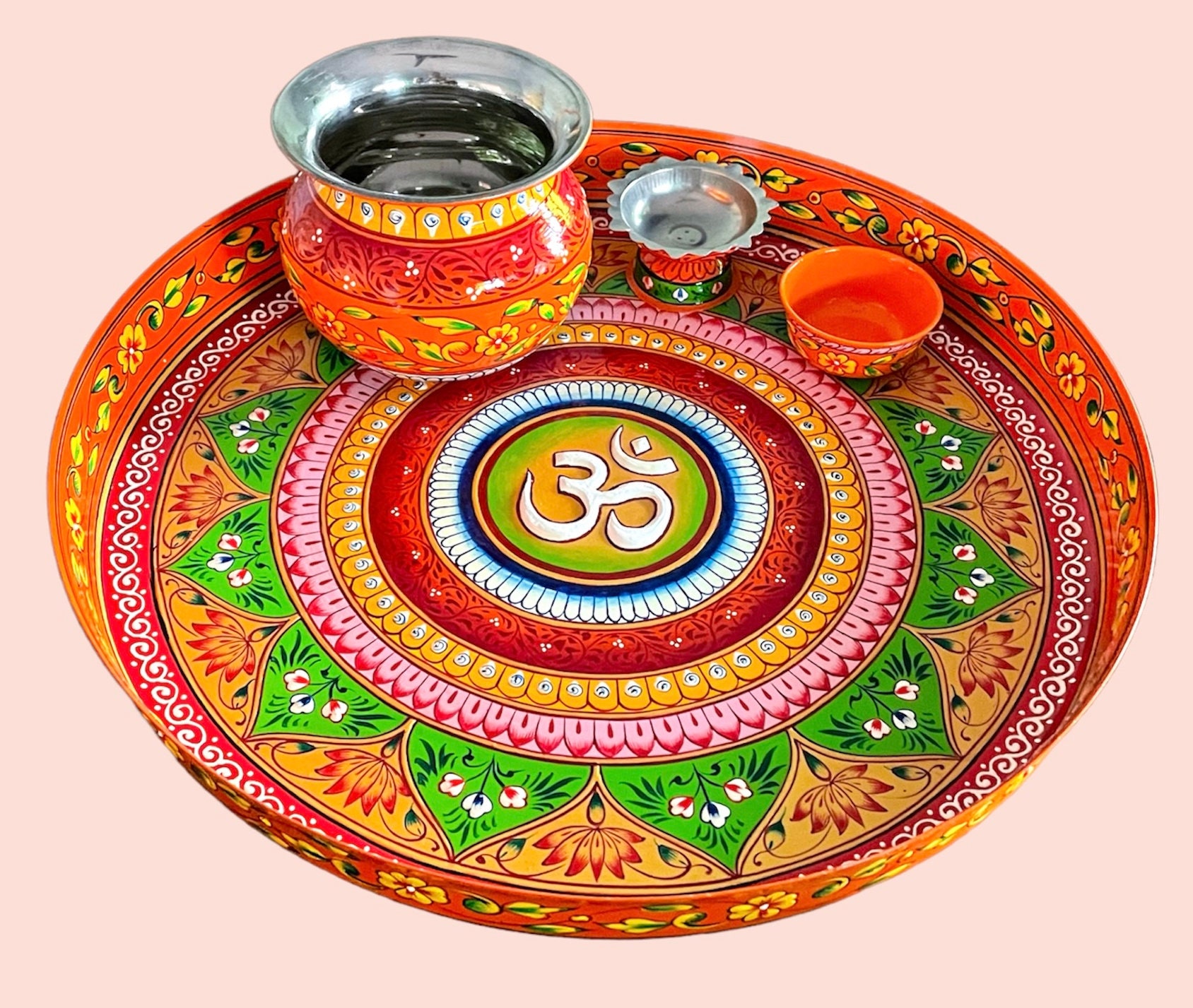 Puja Thali Indian Hand Painted Thali Set Best Gift for Her - Etsy