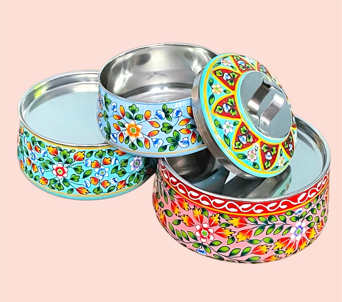 Tiffin Hand Painted 3 Tier Tiffin Lunch Containers Indian - Etsy