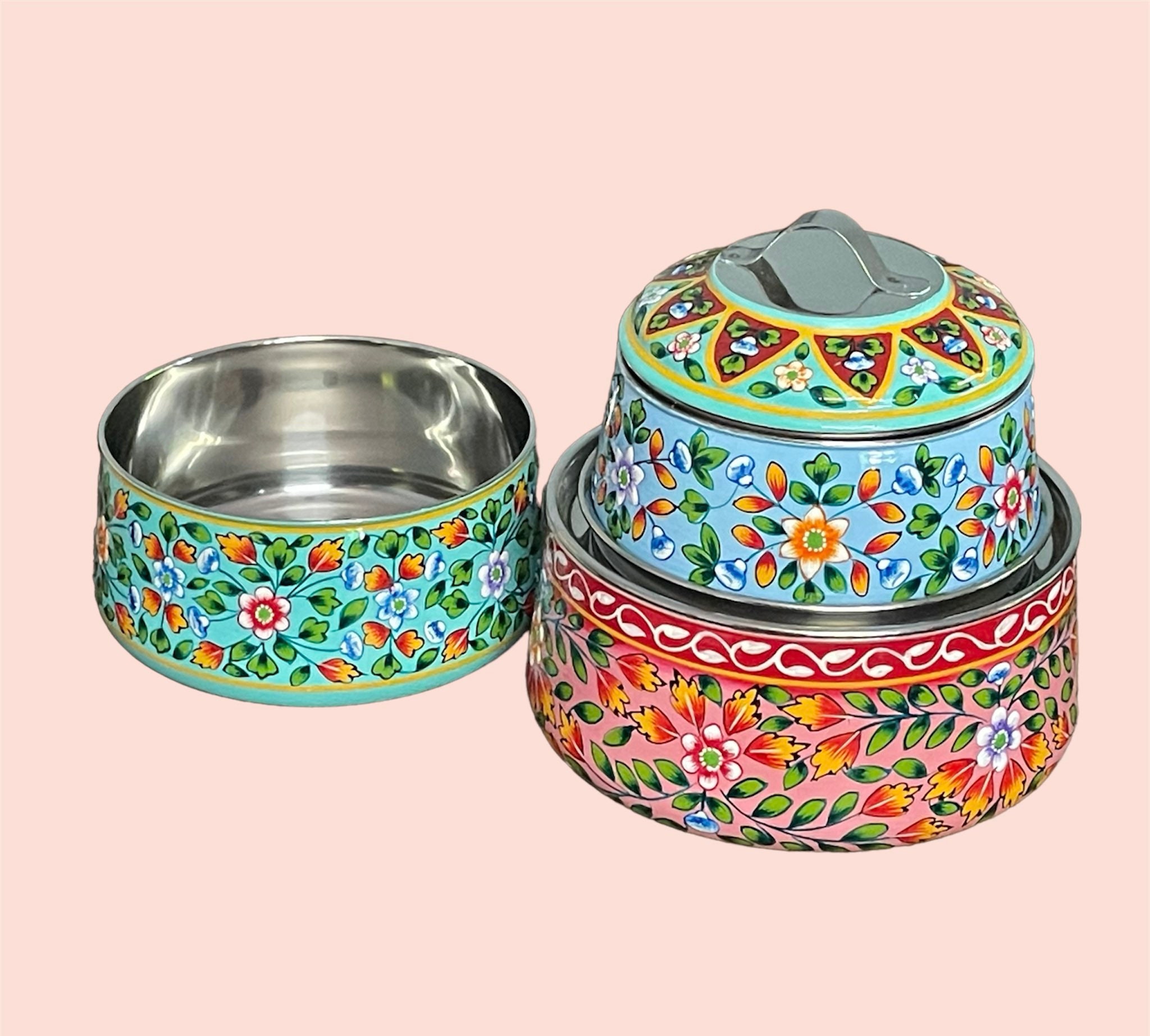 Tiffin Hand Painted 3 Tier Tiffin Lunch Containers Indian Tiffin Picnic ...
